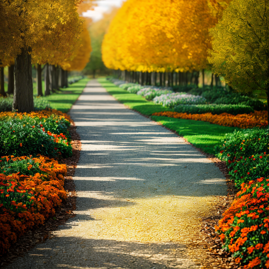 realistic image of path of a flower garden in autumn