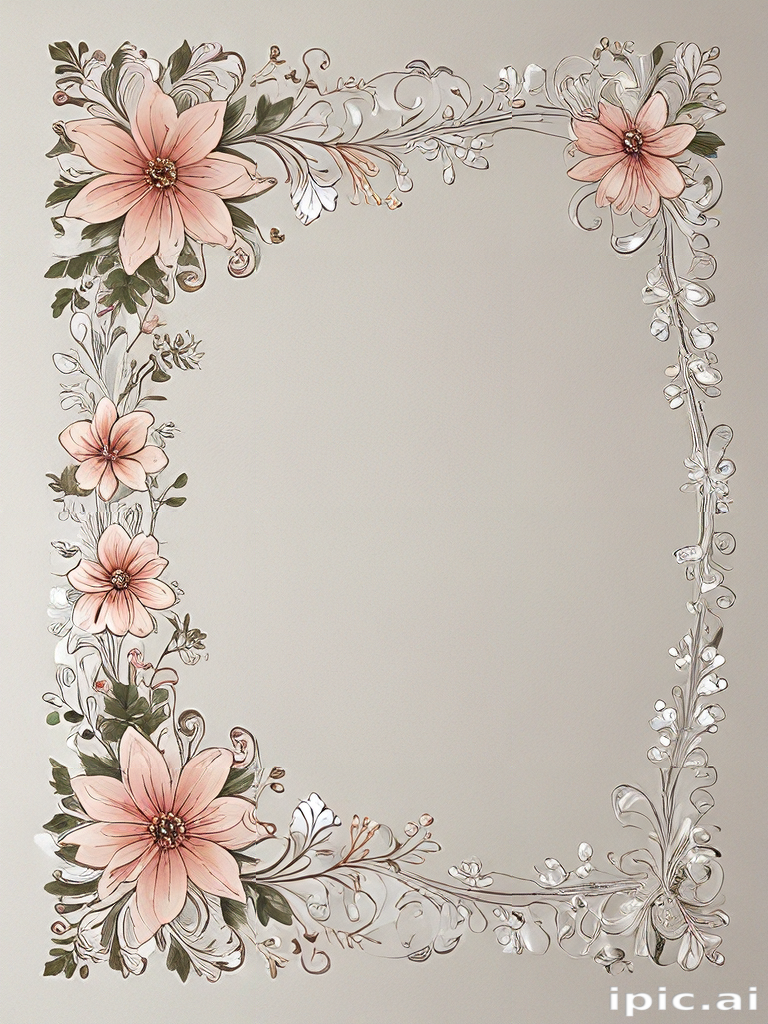 Delicate Floral Border Design Featuring Elegant Pink Flowers and Greenery