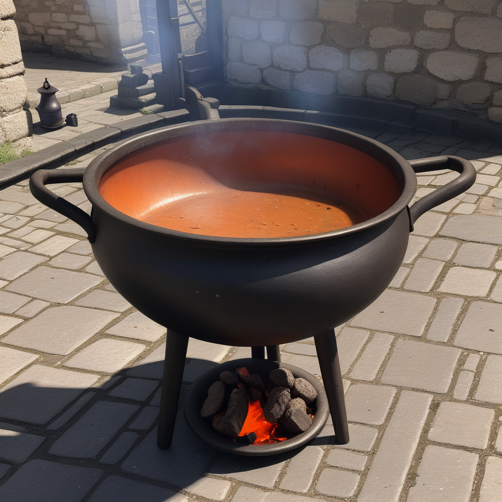 Traditional Cooking Pot Over a Fire, Steaming with Delicious Soup Inside