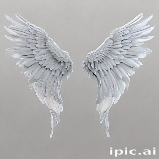 Elegantly Crafted White Angel Wings Displayed Against a Soft Gray ...