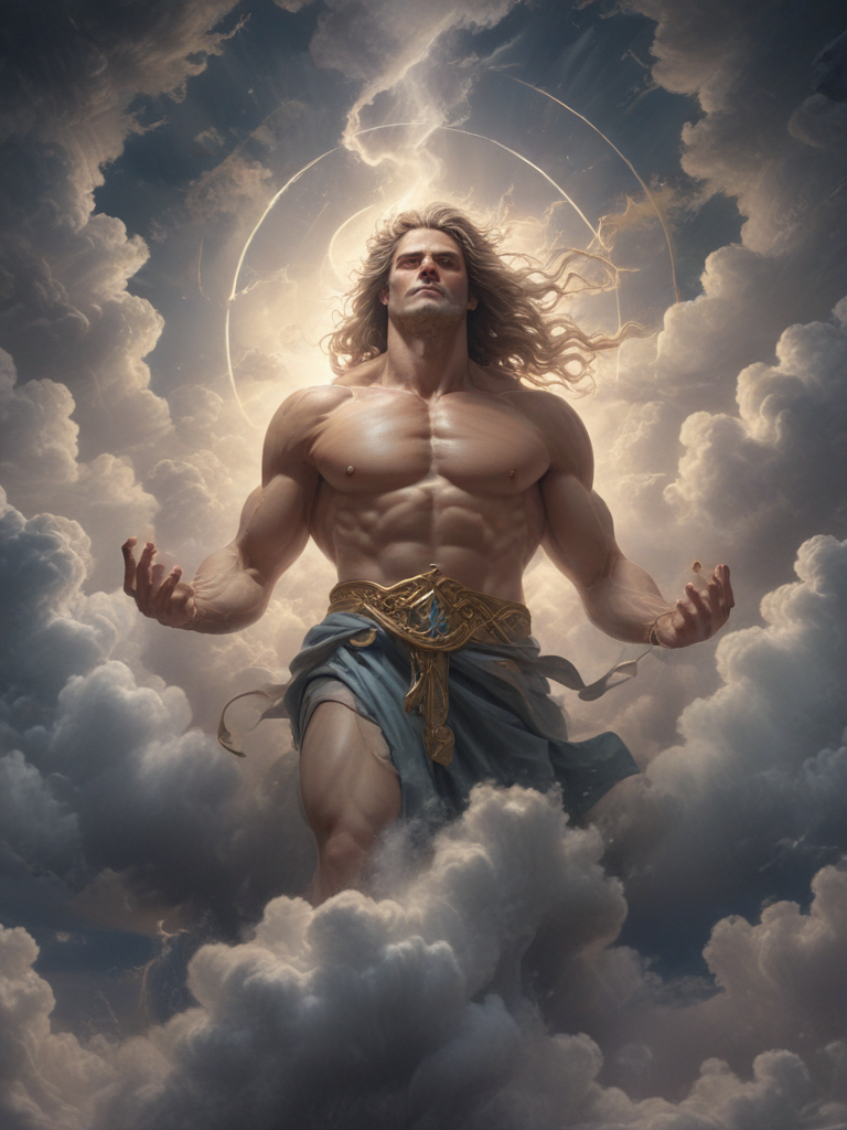 A magnificent drawning of a (((lighting god))), with flowing locks and ...