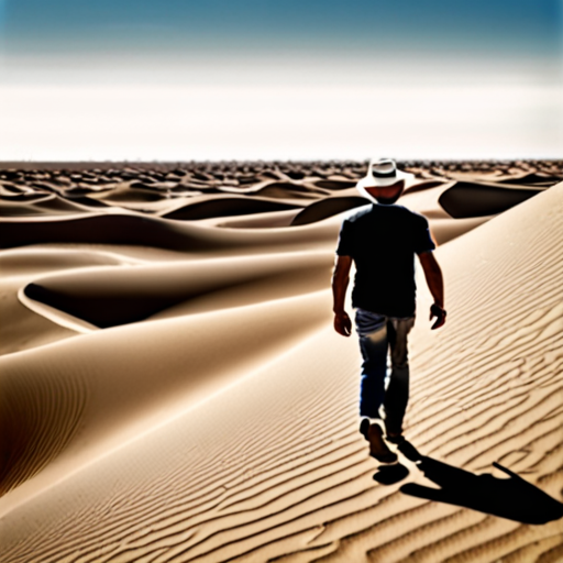 a man walking in a desert