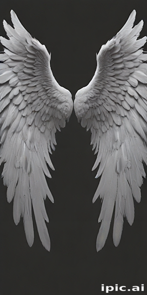 Elegant White Angel Wings Gracefully Overlapping Against a Dark Background