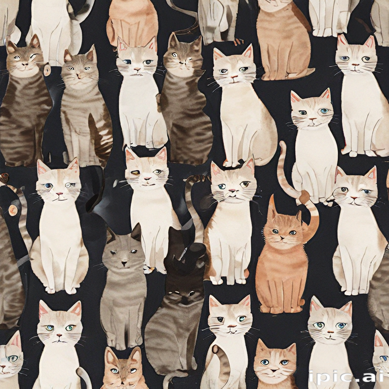A Whimsical Array of Colorful Cats in Various Poses and Expressions