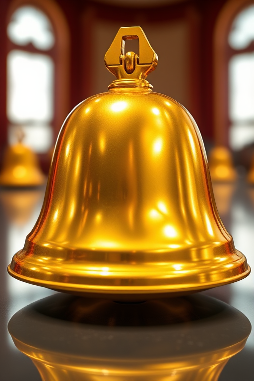 A Beautifully Polished Golden Bell Shining Brightly in Soft Lighting