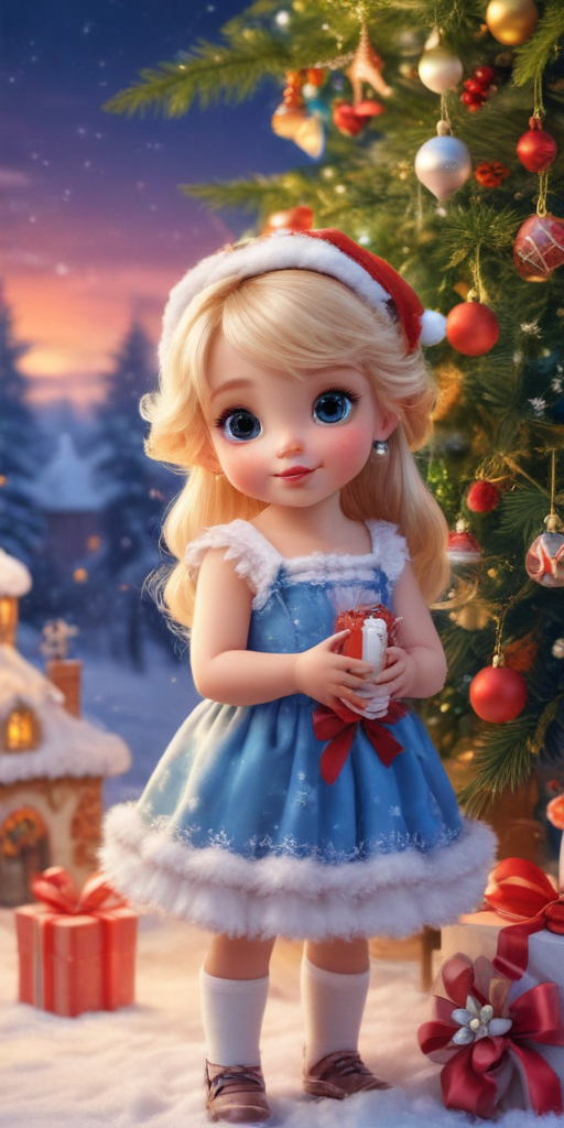 Charming Holiday Scene Featuring a Doll in a Festive Christmas Setting