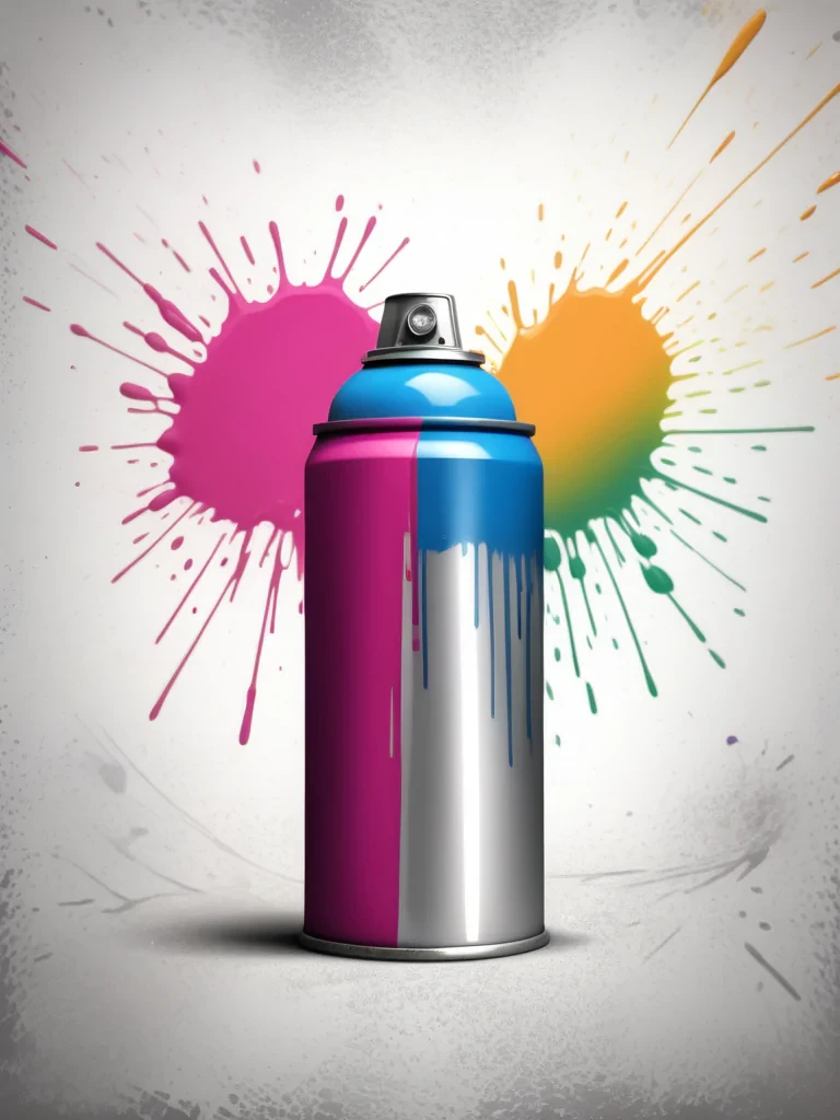 Vibrant Spray Paint Can Surrounded by Colorful Paint Splashes and Drips