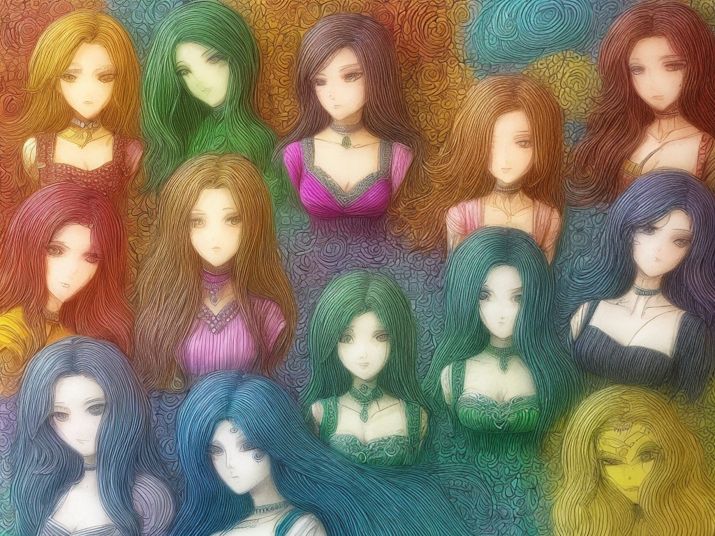 multiple attractive human female characters, beautifull, closed room ...