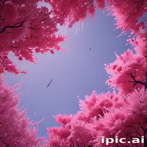 Serene View of Lush Pink Trees Framing a Clear Blue Sky