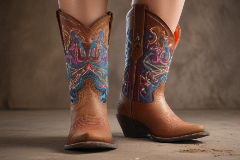Elegant Western Cowboy Boots with Intricate Colorful Designs and Patterns