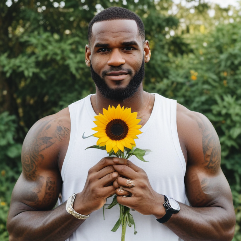 Lebron James holding a sunflower