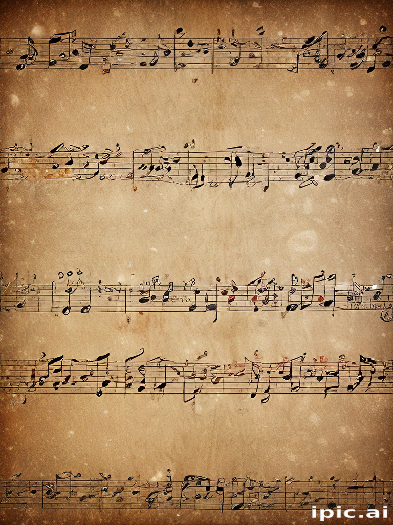Vintage Sheet Music with Intricate Notation on Weathered Paper Background
