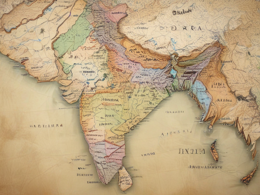 Detailed Historical Map of India Highlighting Regions and Geographic ...