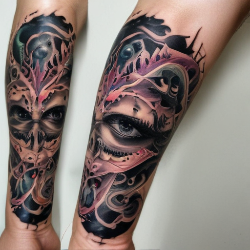 Psychedelic fractured face forearm tattoo design