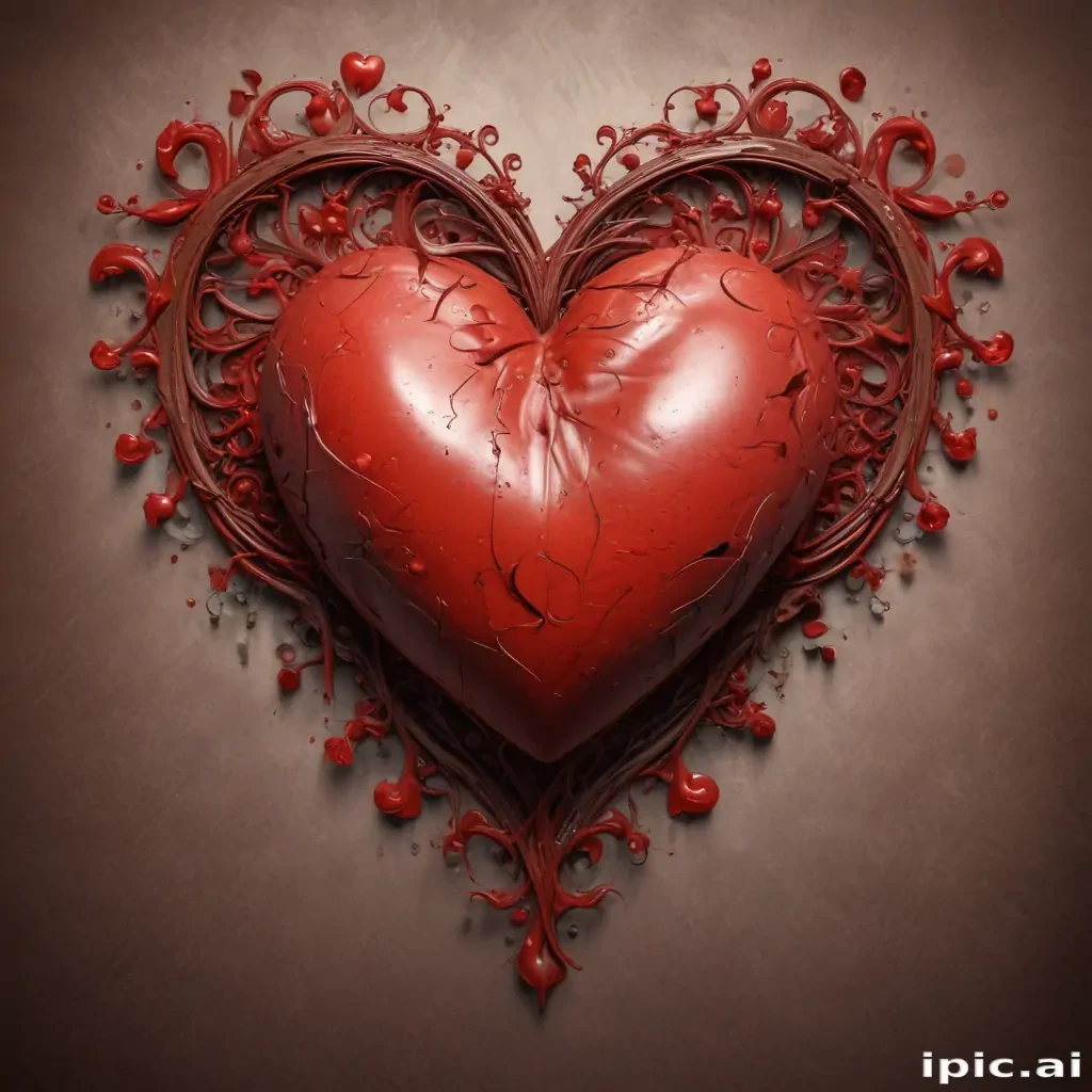 Intricate Red Heart Design with Romantic Swirls and Cracked Texture