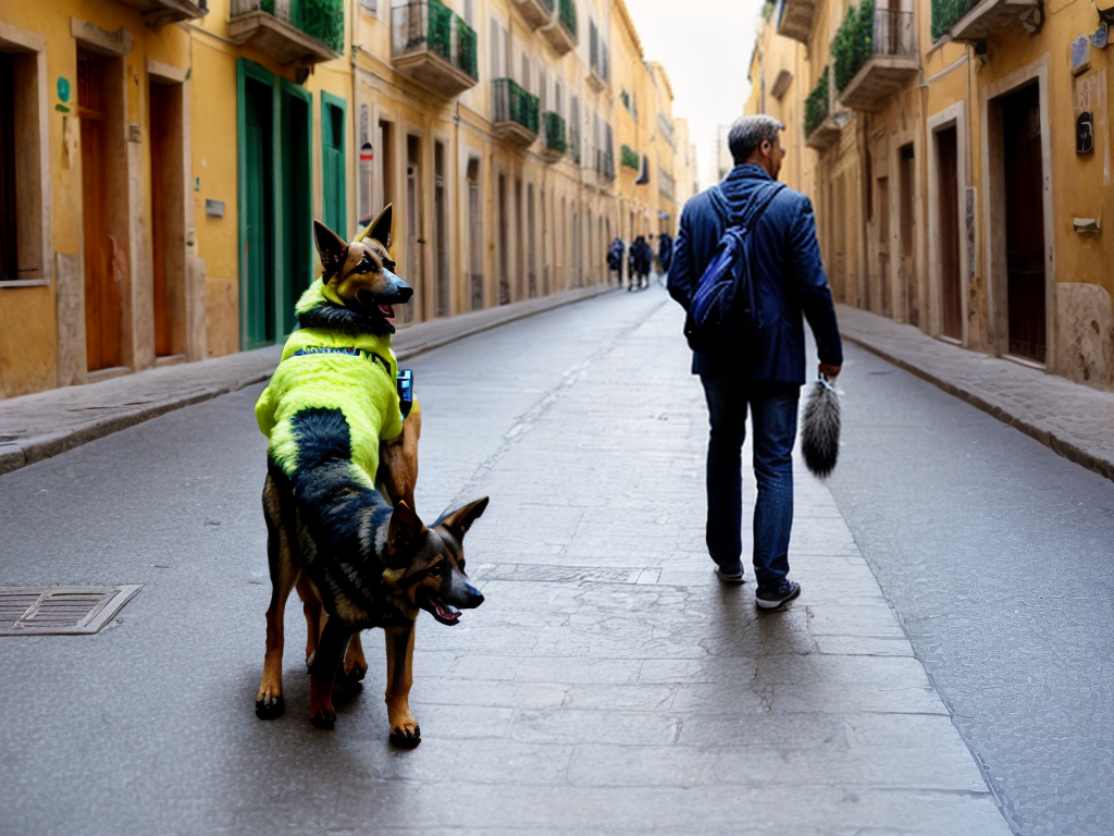 german Shepherd dog exploring the streets of Bari, Italy