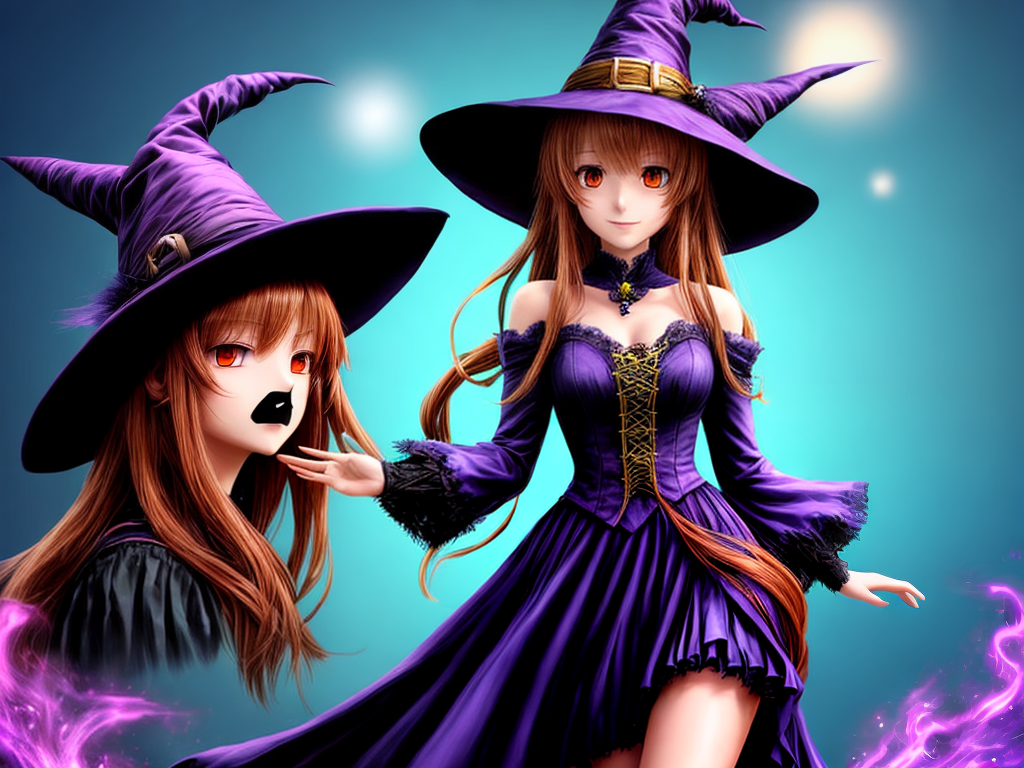 create an image of a witch, anime style