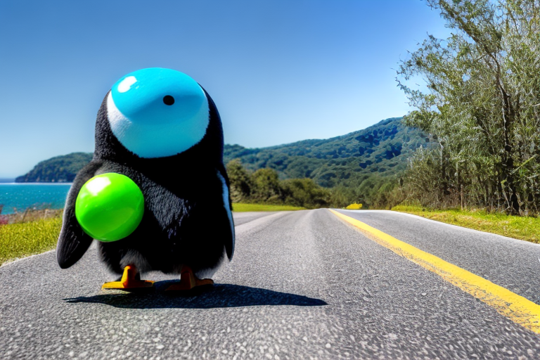 Penguin riding a Kawasaki