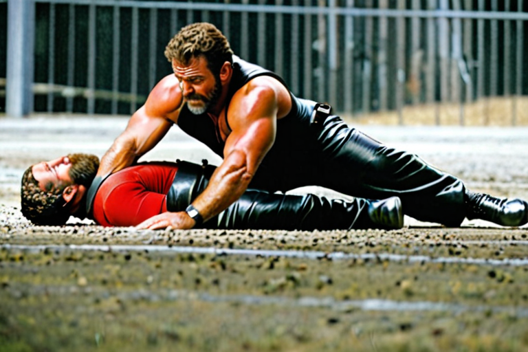 a bearded and muscled Mel gibson manhandling Russel Crowe black ...