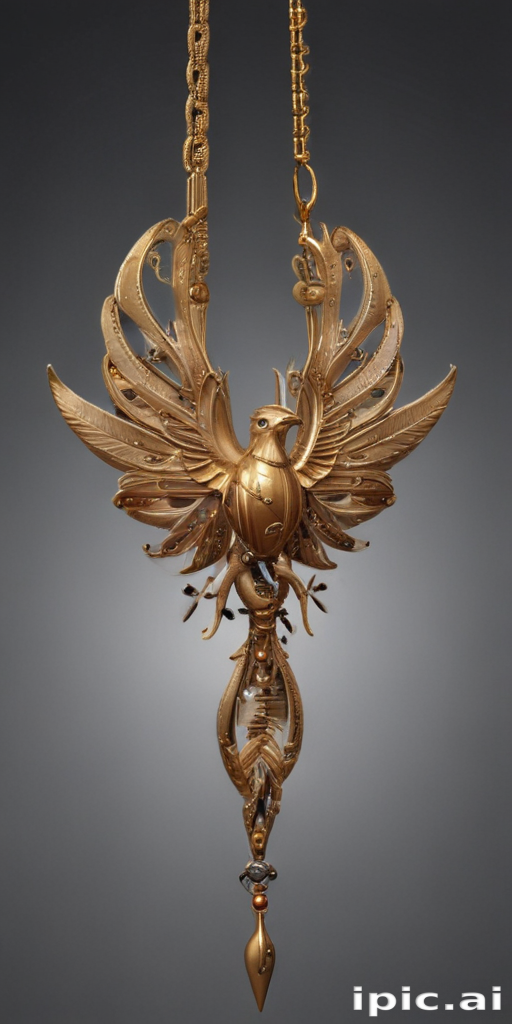 Intricate Golden Phoenix Pendant with Elaborate Design and Stunning Detail
