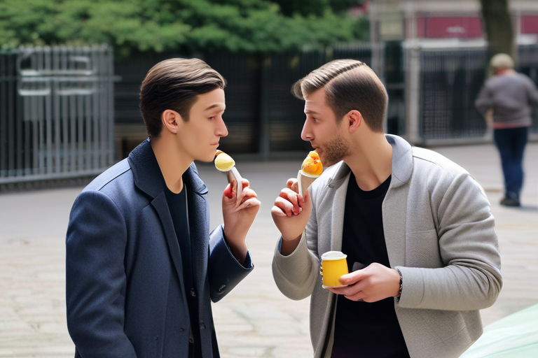 two guys eating icecream in paris