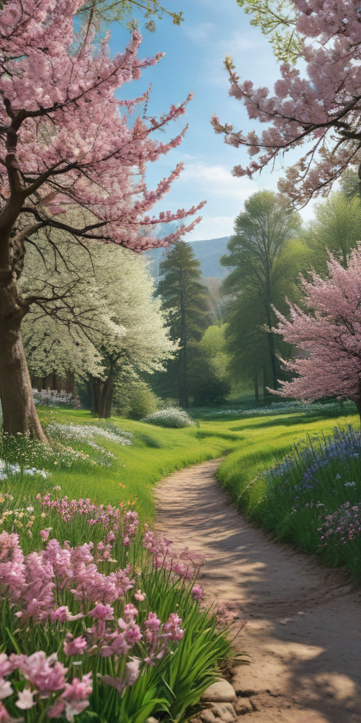 A Serene Spring Pathway Surrounded by Blooming Cherry Blossoms and ...
