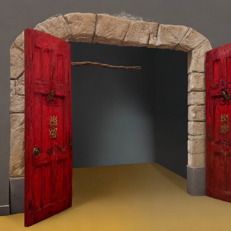 Red dungeon doors, golden dragon decorations, blood everywhere