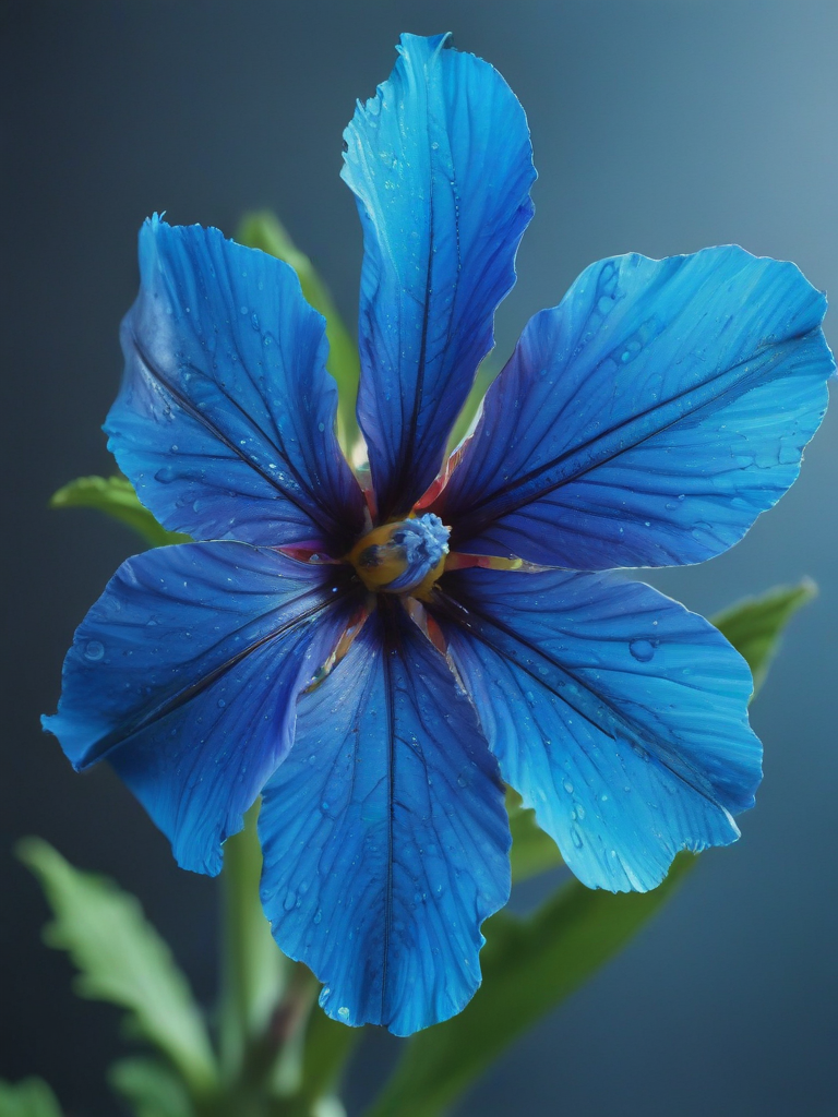 Stunning Blue Flower with Water Droplets Against a Soft Background