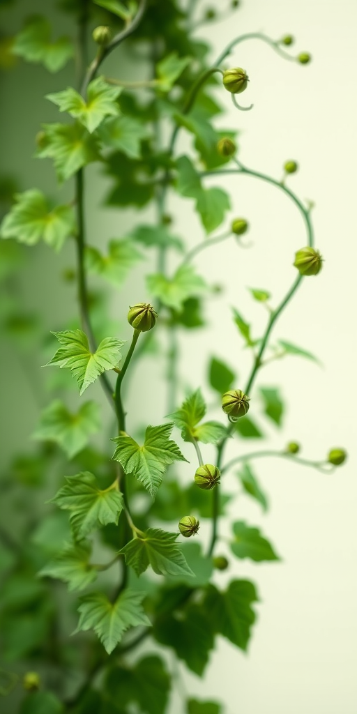 Delicate Green Vines with Budding Flowers Against a Soft Background