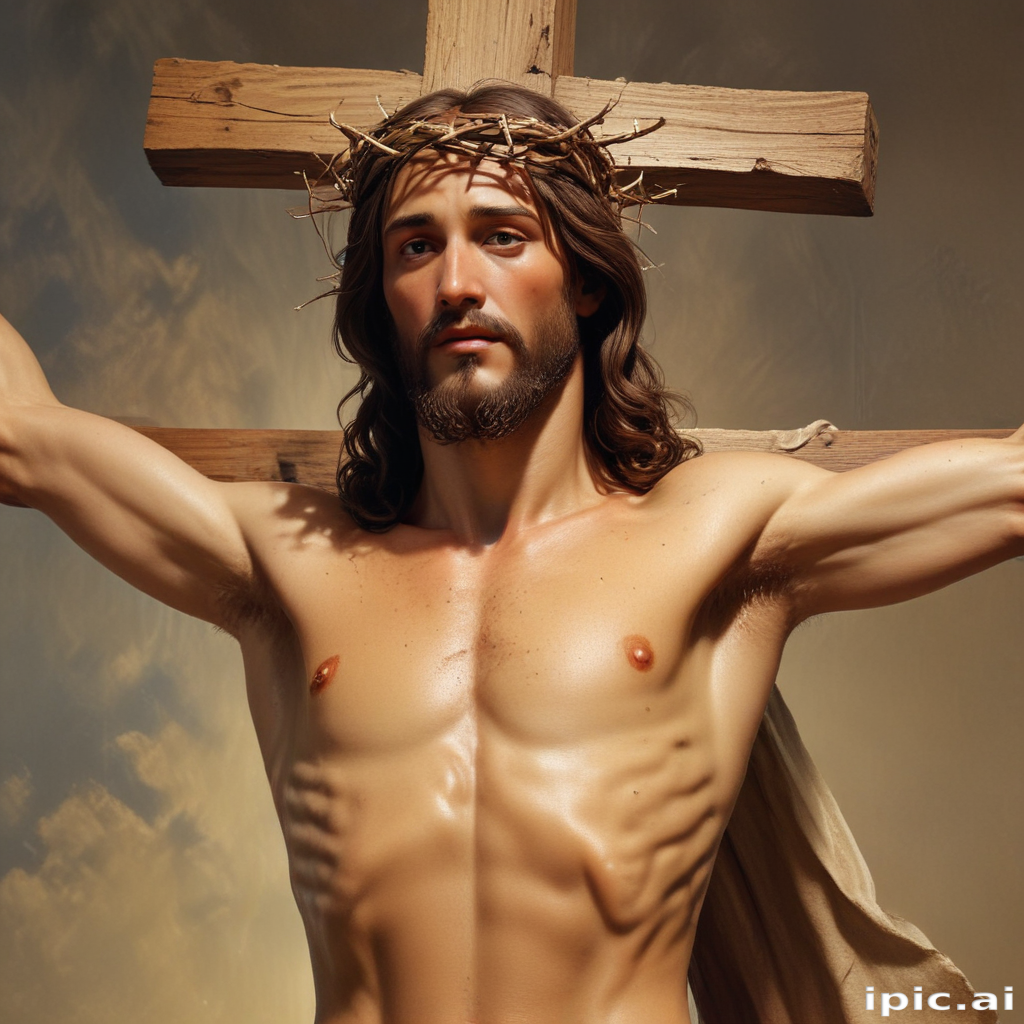 Depiction of a Crucified Figure with a Crown of Thorns on Cross