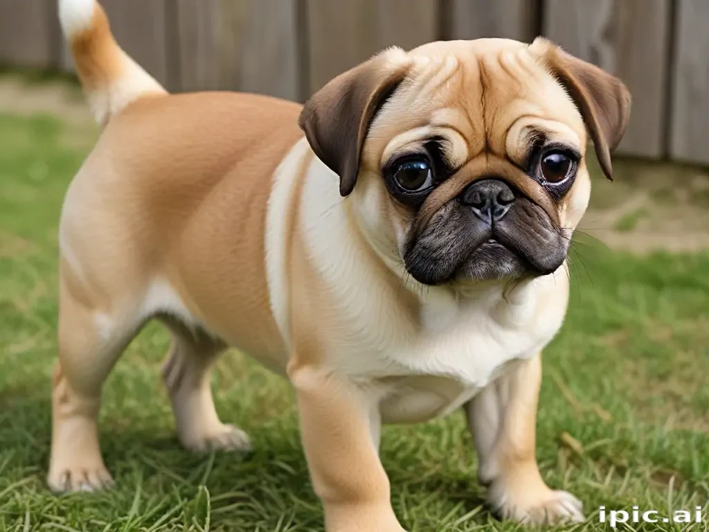 A Cute and Playful Pug Puppy Enjoying a Sunny Day Outdoors.