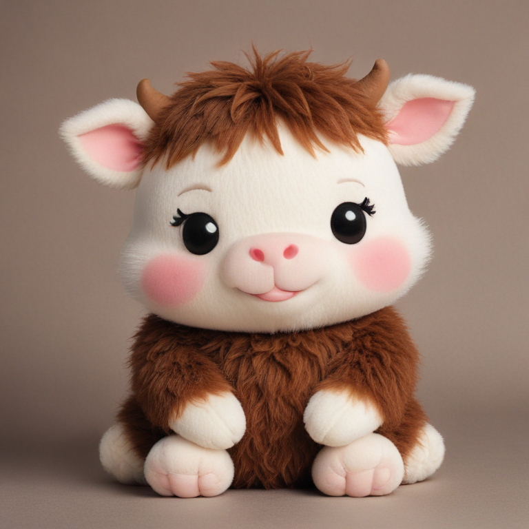 brown fluffy cute kawaii cow sitting 2d