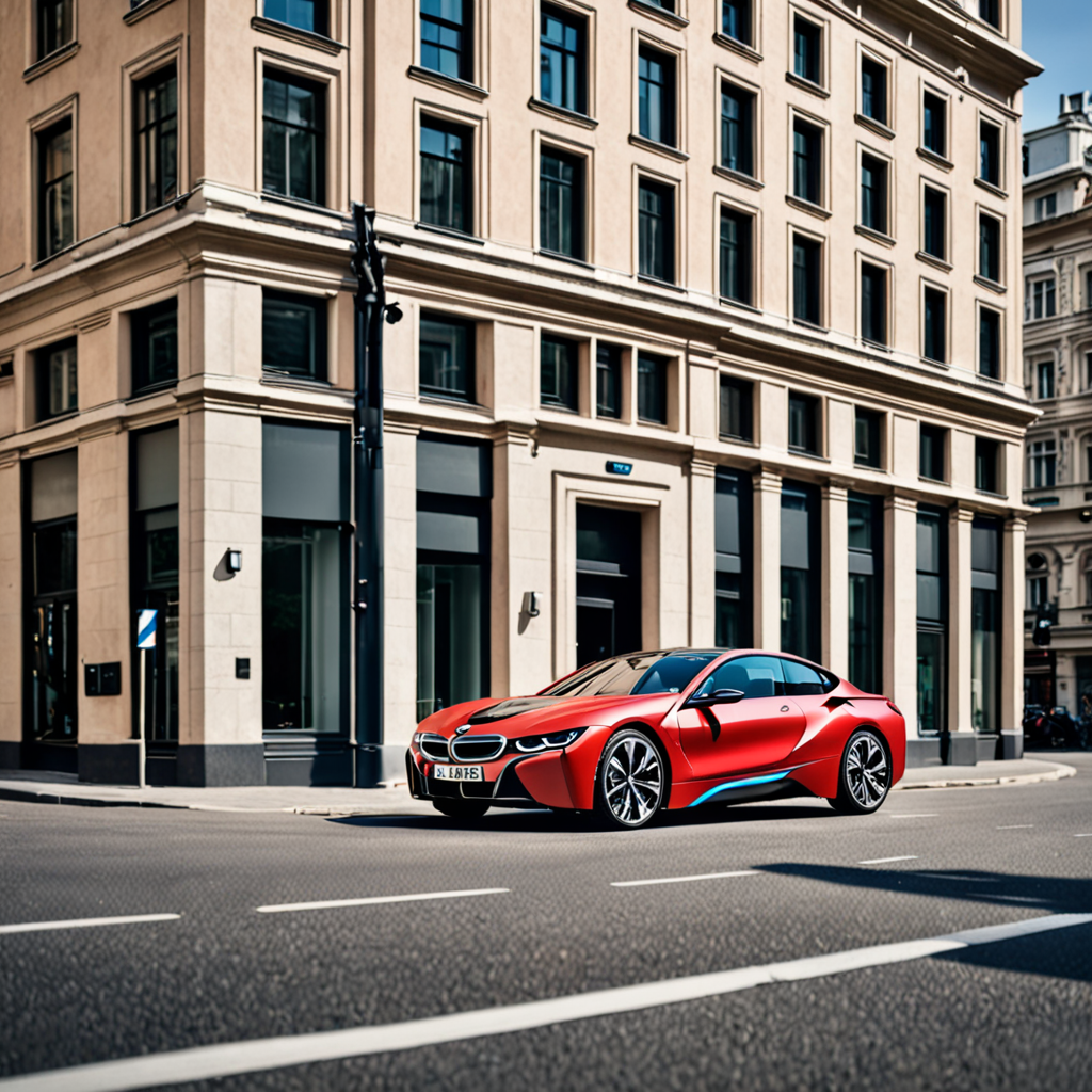 Design a theme featuring a new electric red car in a city setting, with ...