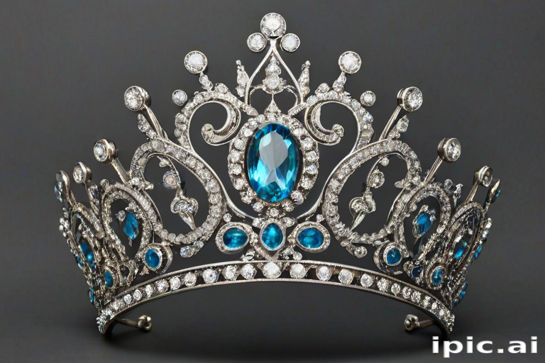 Elegant Silver Crown Adorned with Sparkling Blue and Clear Gemstones