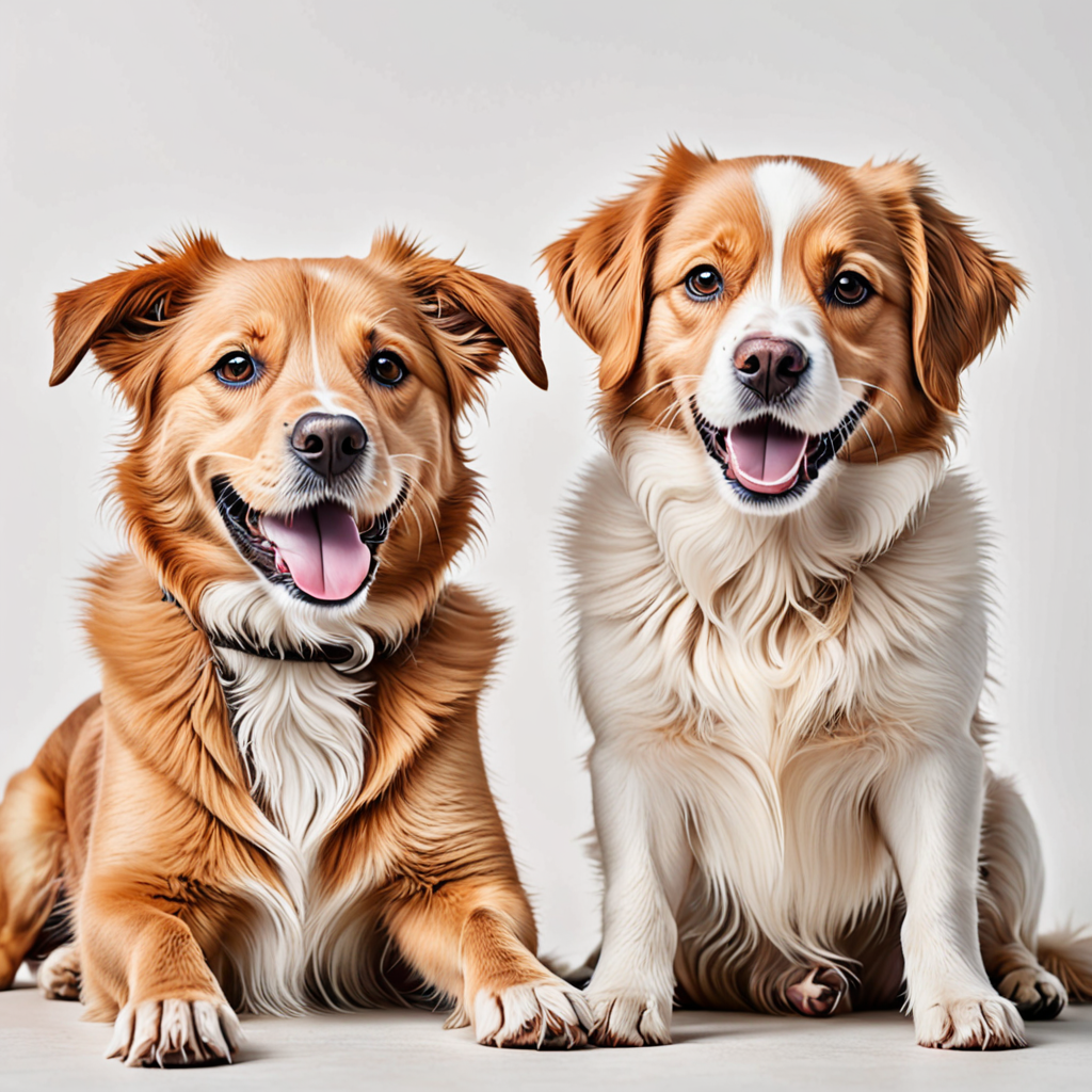 happy cute, 2 dogs, playing, white background, realistic graphic design ...