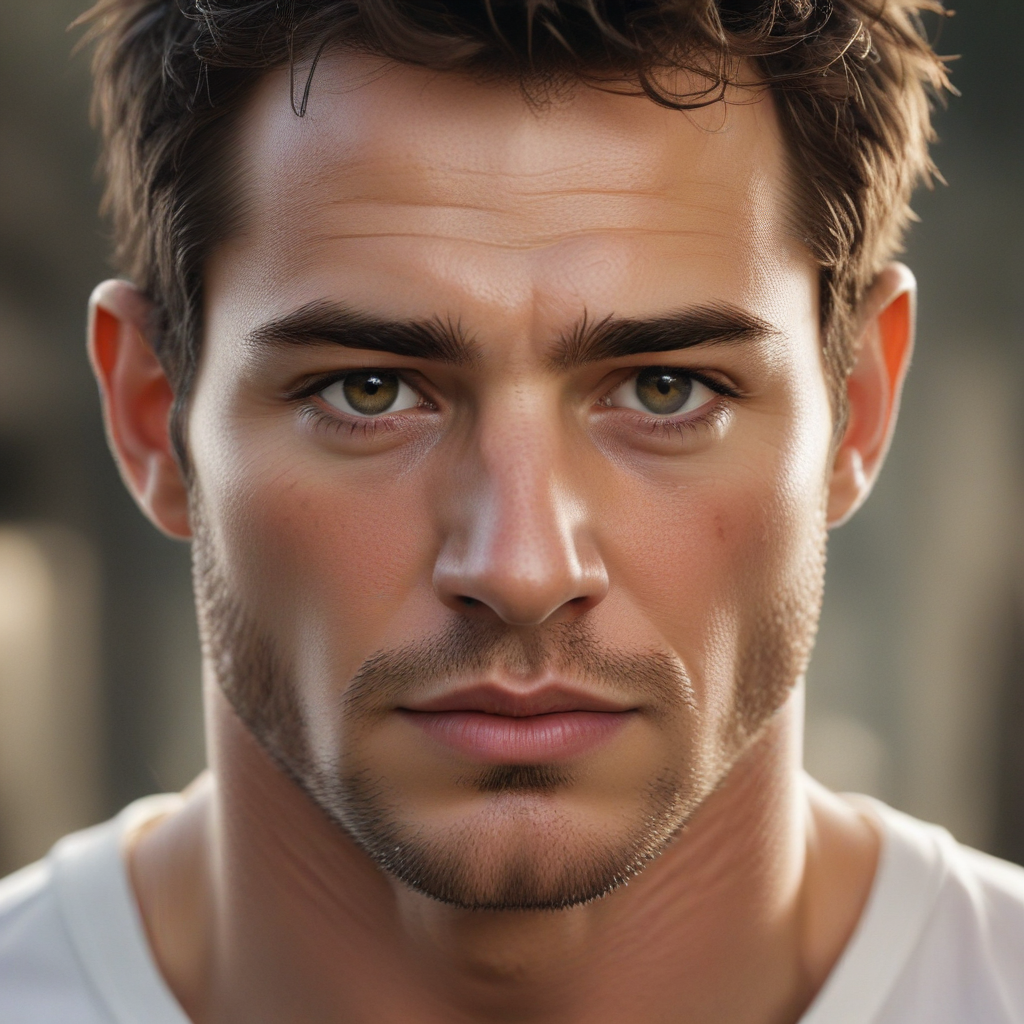 A Close-Up Portrait of a Young Man with Intense Expression and Strong ...