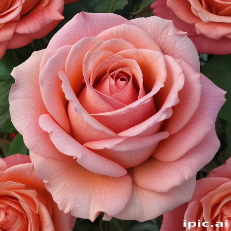 Beautifully Blooming Peach Rose Surrounded by Lush Greenery and Petals