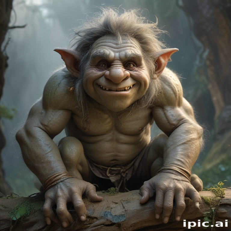 Cheerful Forest Troll Playfully Posing Among the Enchanted Woodland ...