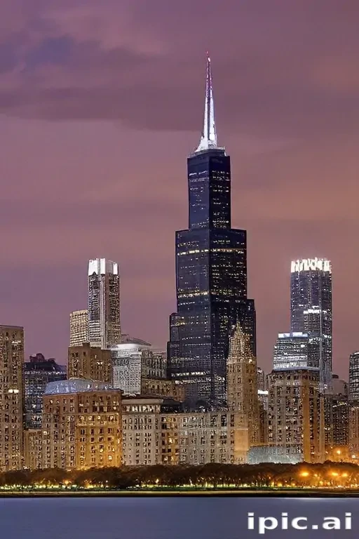 Stunning Night View of Chicago's Skyline with Iconic Willis Tower ...