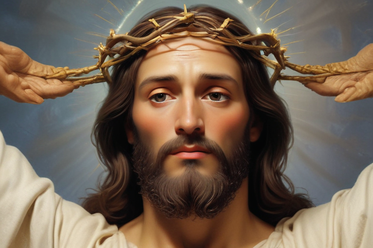 A Portrait of Christ Wearing the Crown of Thorns in Reverent Light