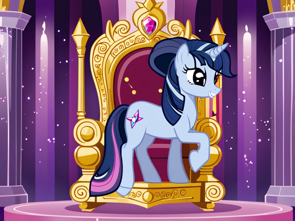 mlp pony alicorn twilight sparkel princess siting on the throne