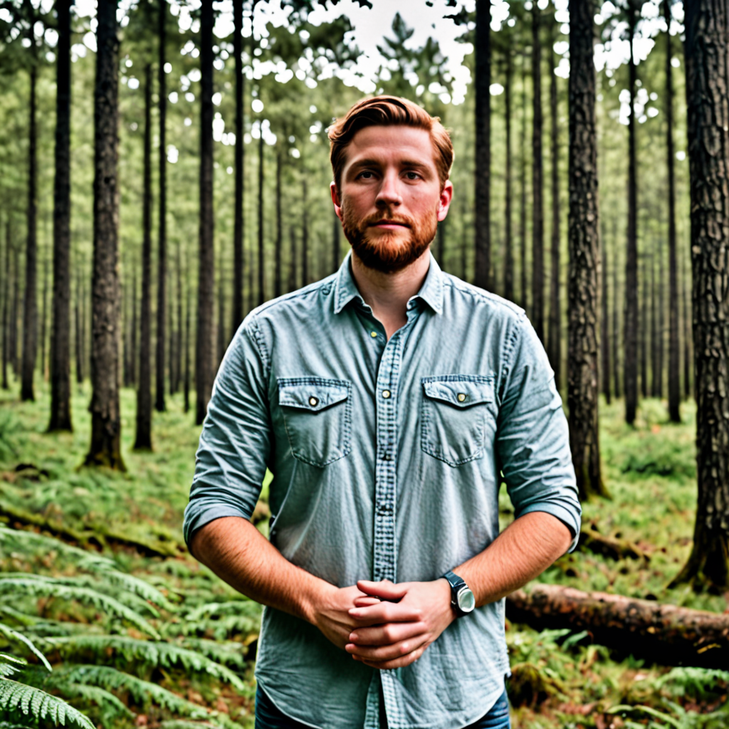 Daniel Millhouse standing in front of a forest