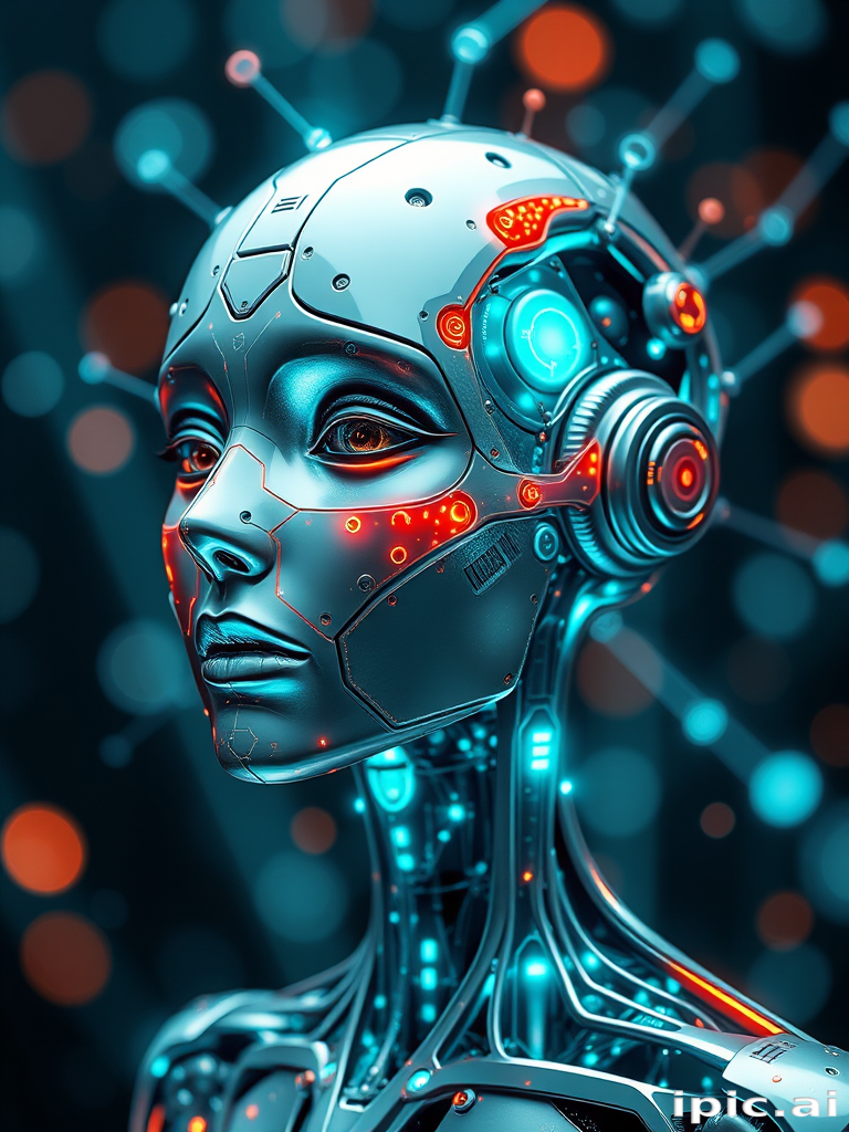 Futuristic Robot Portrait Featuring Intricate Design and Glowing Elements