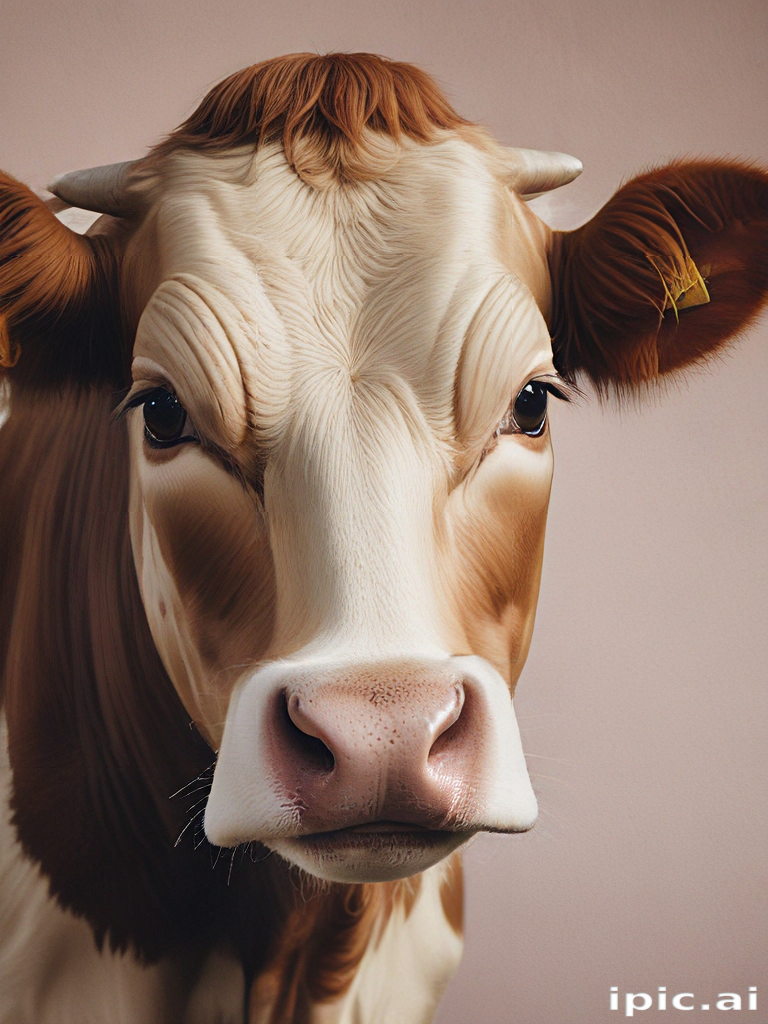 Close-Up Portrait of a Beautiful Brown and White Dairy Cow's Face
