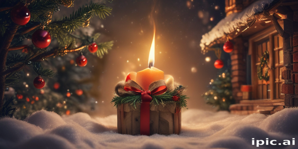 Warm Candlelight Illuminates a Festive Christmas Scene with Snow and Decor