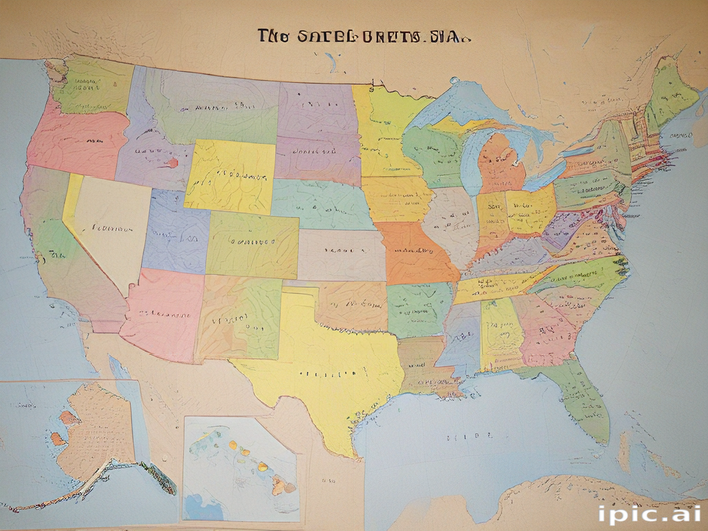 Detailed Historical Map of the United States with Colorful State Boundaries