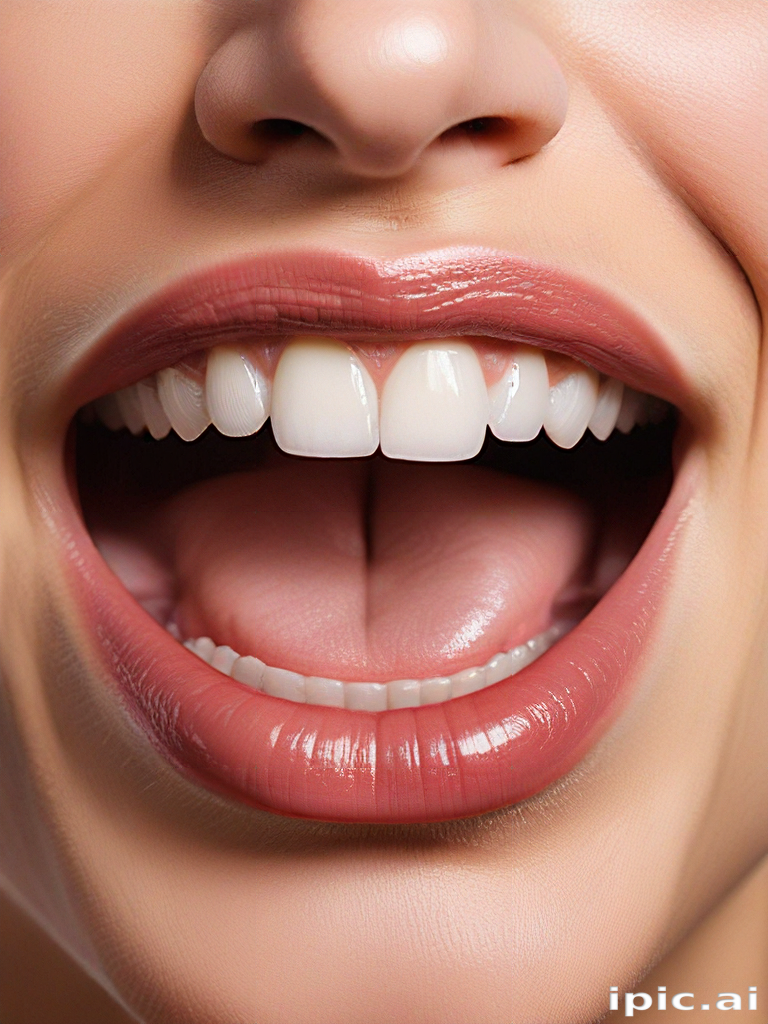 Close-Up of a Smiling Woman Showcasing Bright White Teeth and Lips