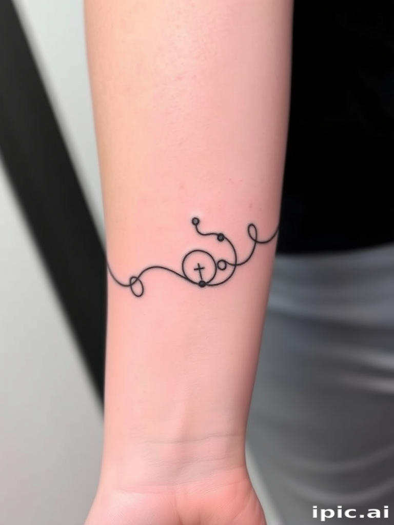 A Unique Black Line Tattoo Design Featuring Circular and Cross Elements