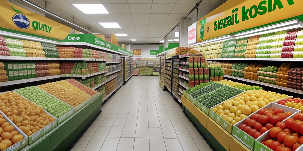 Vibrant Aisles Filled with Fresh Fruits and Vegetables in Supermarket
