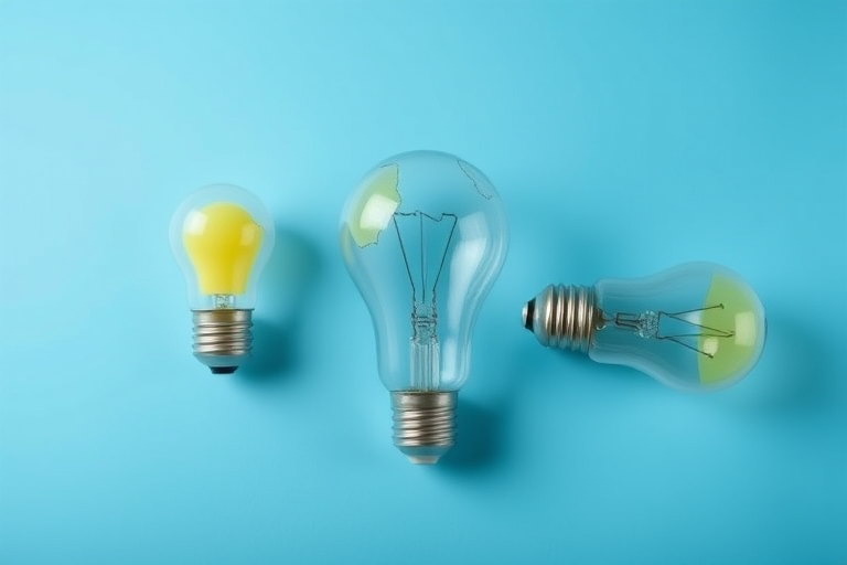 Create a digital illustration of three light bulbs on a gradient blue ...